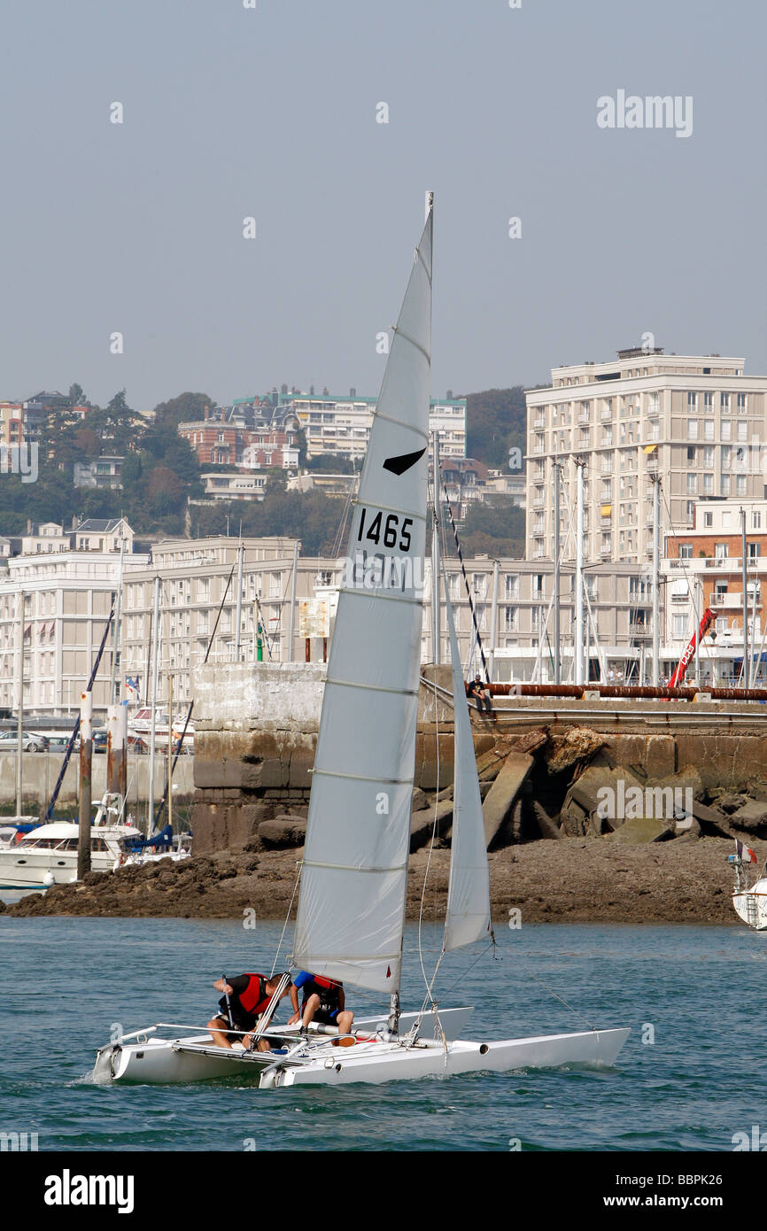 SMALL CATAMARANS AT THE ENTRANCE TO THE MARINA, LE HAVRE, SEINE ...