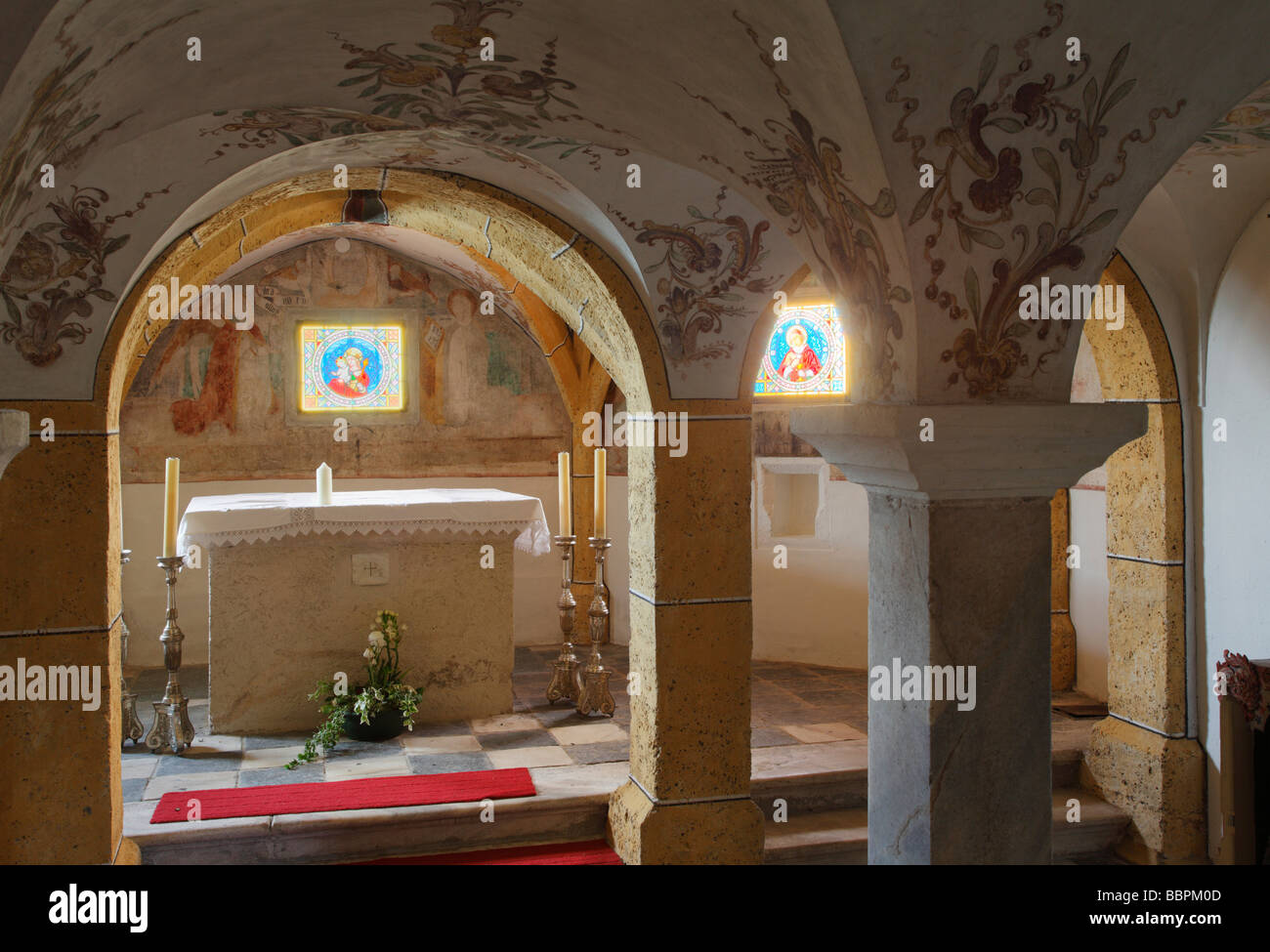 Romanesque crypt in Maria Woerth at Woerthersee lake, Carinthia ...