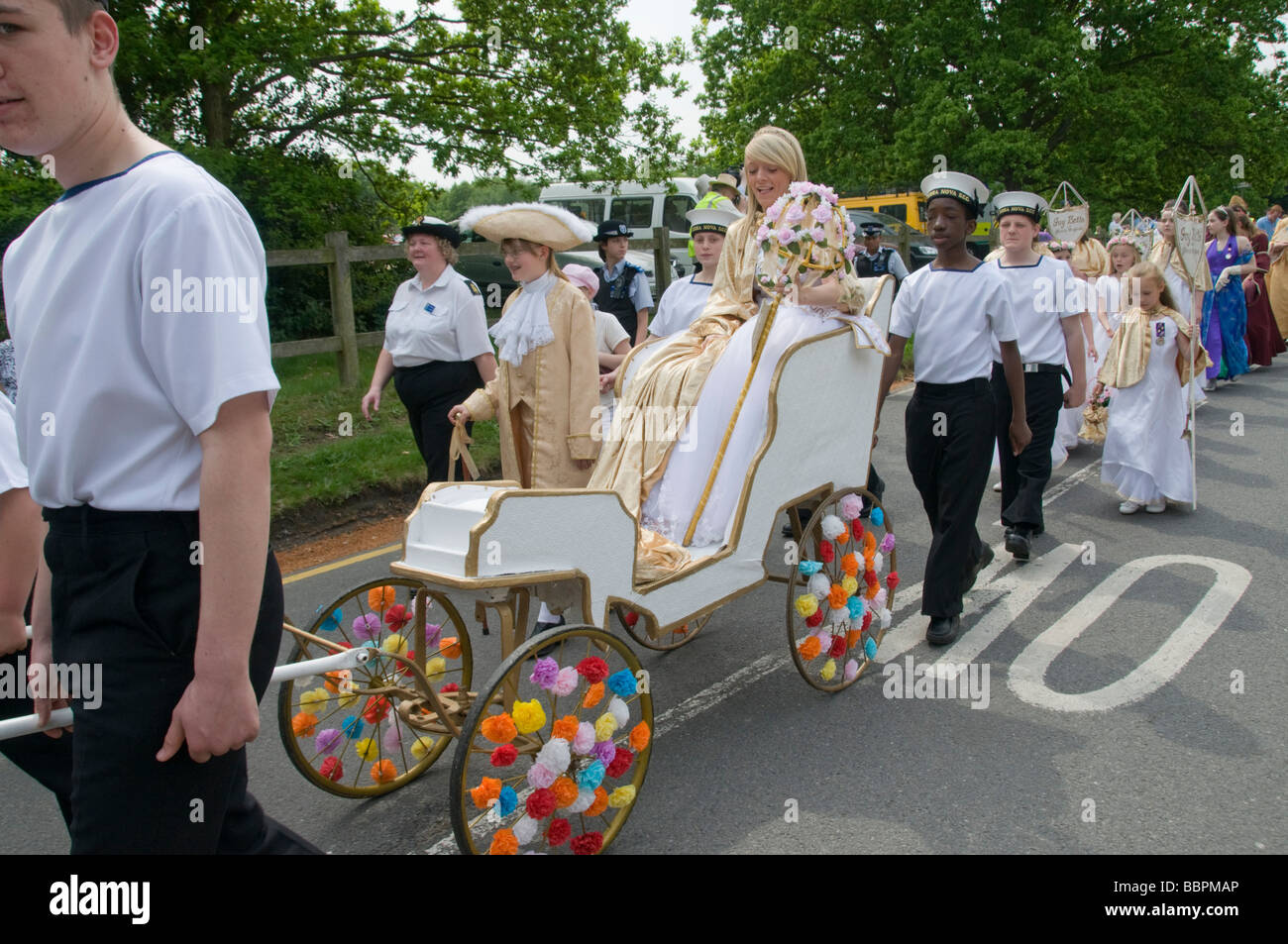 The London May Queen in her carriage at the Merrie England and London ...