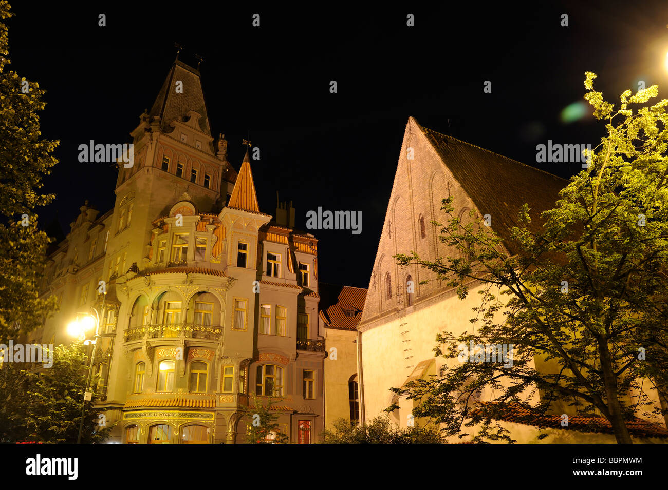 Old New Synagogue Staronova Synagoga at night Jewish Quarter Prague ...