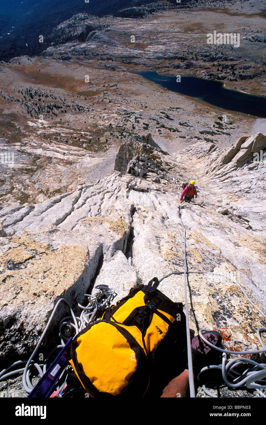 Climber on the West Ridge of Mt Conness Tuolumne Meadows area Yosemite ...