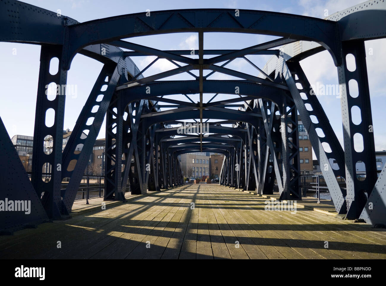 Looking down the Victoria Swing Bridge in Leith Docks, Edinburgh Stock ...