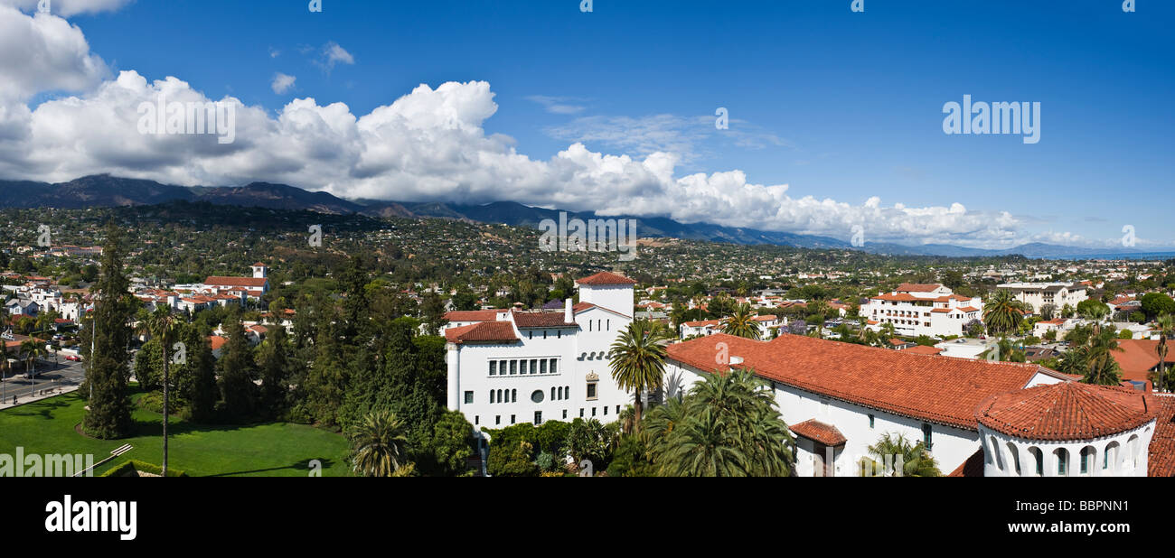 View across downtown Santa Barbara from courthouse tower, Santa Barbara ...