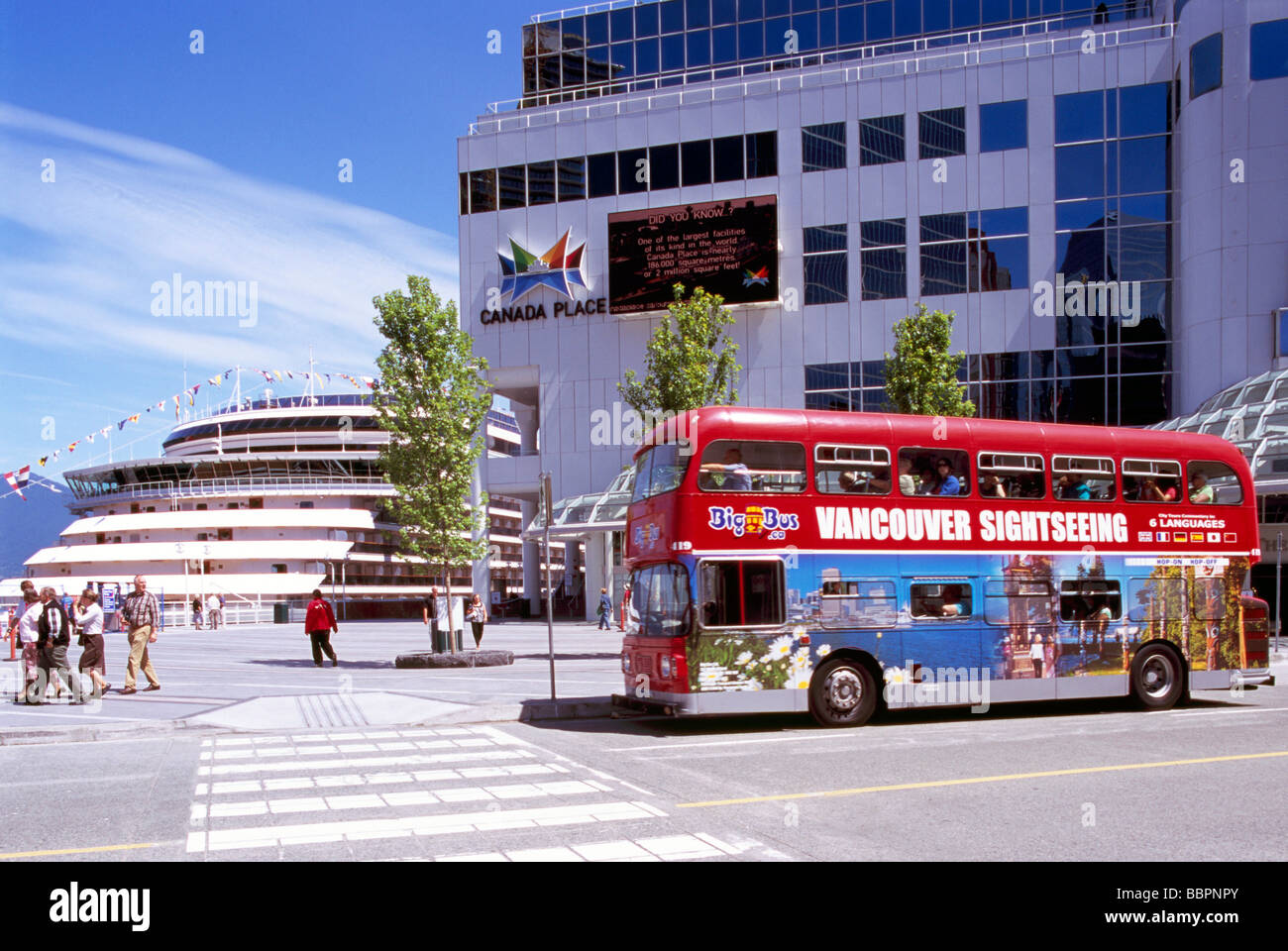 Sightseeing Tour Bus at "Canada Place" Trade and Convention Centre and ...