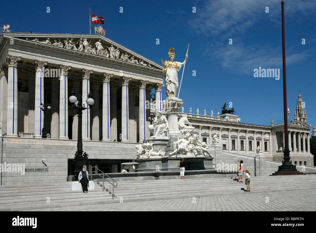 FOUNTAIN OF ATHENA IN FRONT OF THE FACADE OF THE AUSTRIAN PARLIAMENT ...