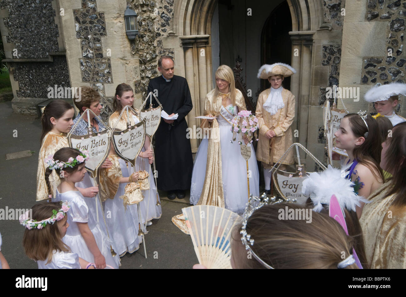 London May Queen, Vicar and Joy Bells outside church, Merrie England ...
