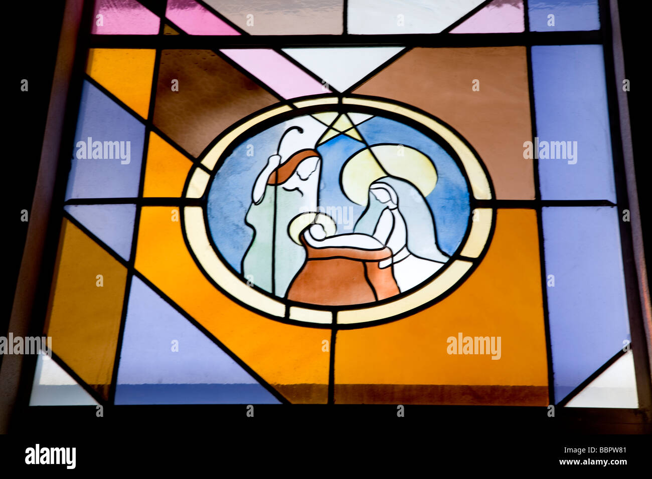 Stained Glass Window Nativity Scene Catholic Church Florida Stock Photo ...