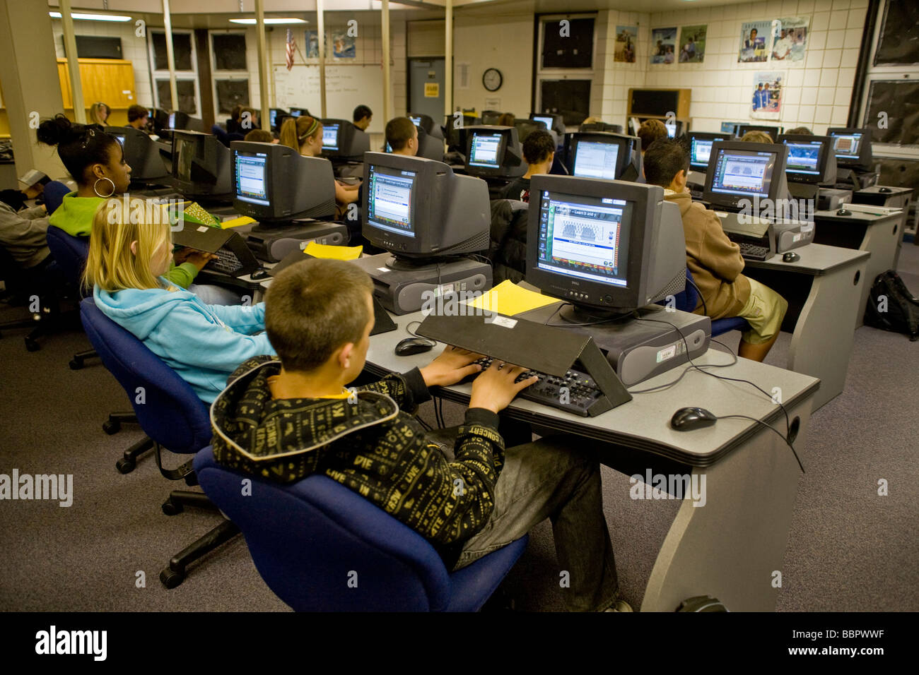 Using a Touch Key Guide that masks the keyboard high school students in ...