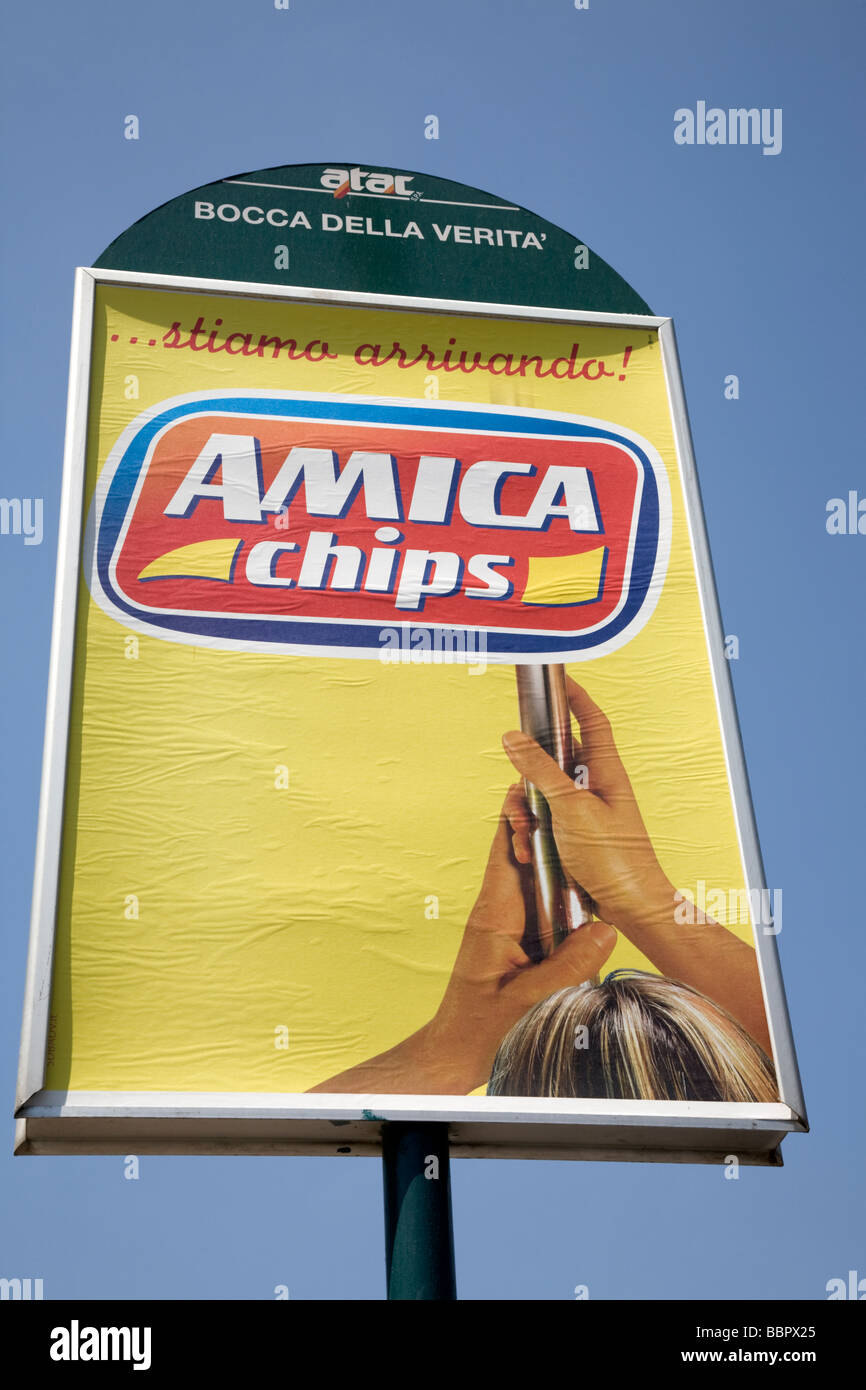 Bus Stop Sign With Advertising Rome Italy Stock Photo - Alamy
