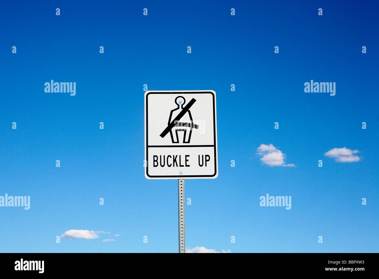 Buckle up road sign hi-res stock photography and images - Alamy