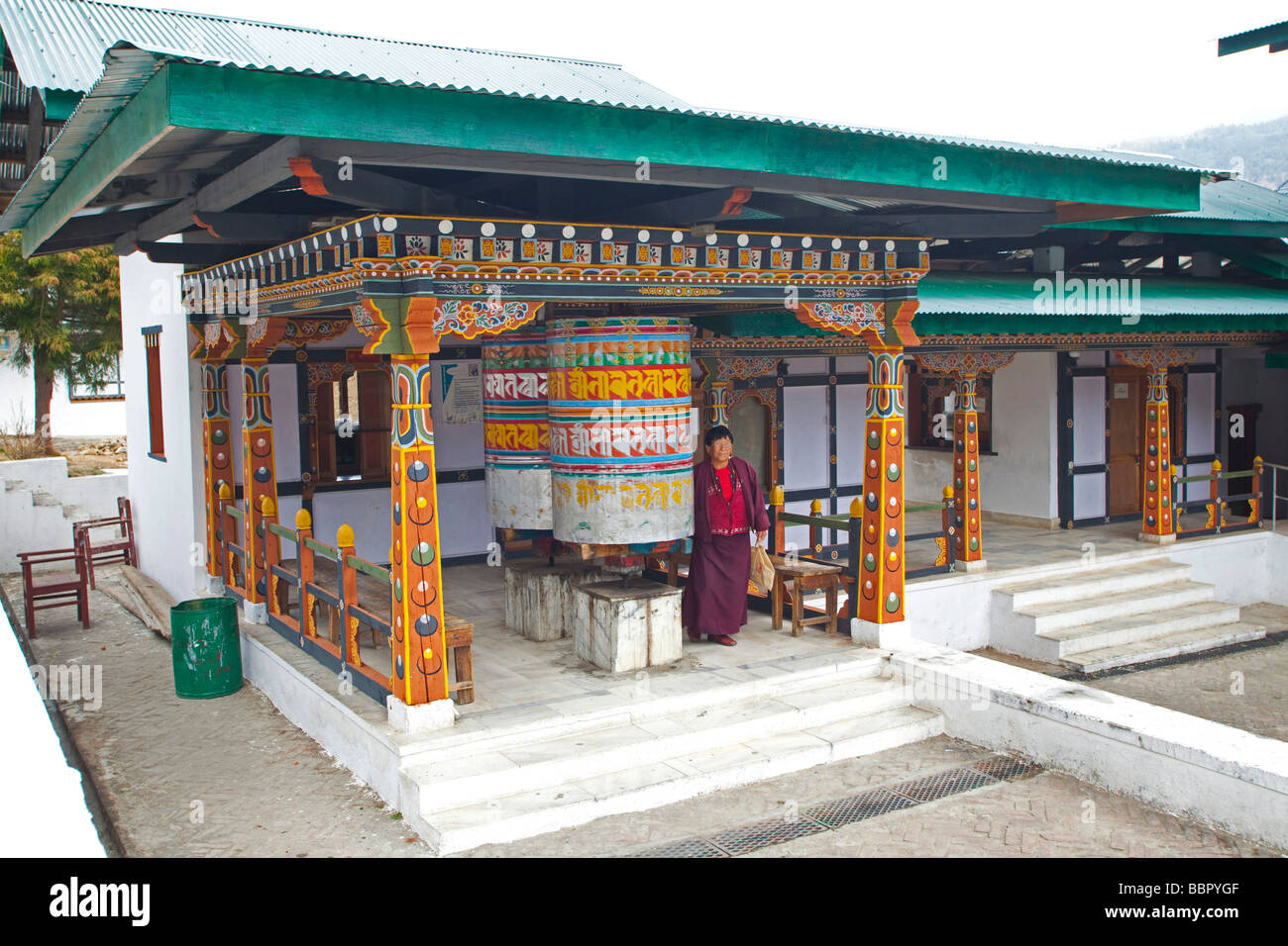 Large prayer wheel, prayer mill at Thimphu Hospital Bhutan Asia ...