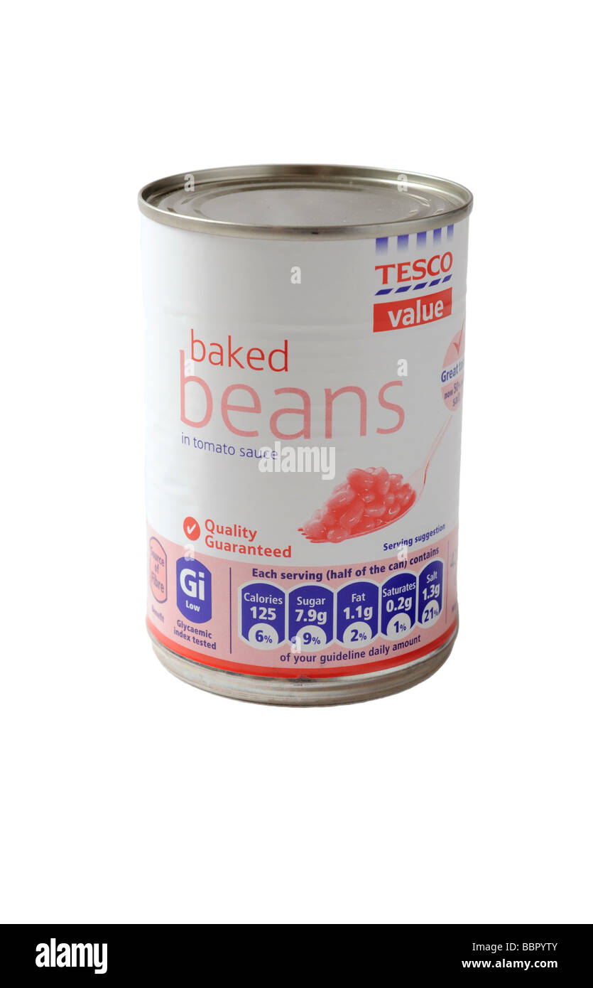 a can of Tesco Value Baked beans food Stock Photo - Alamy