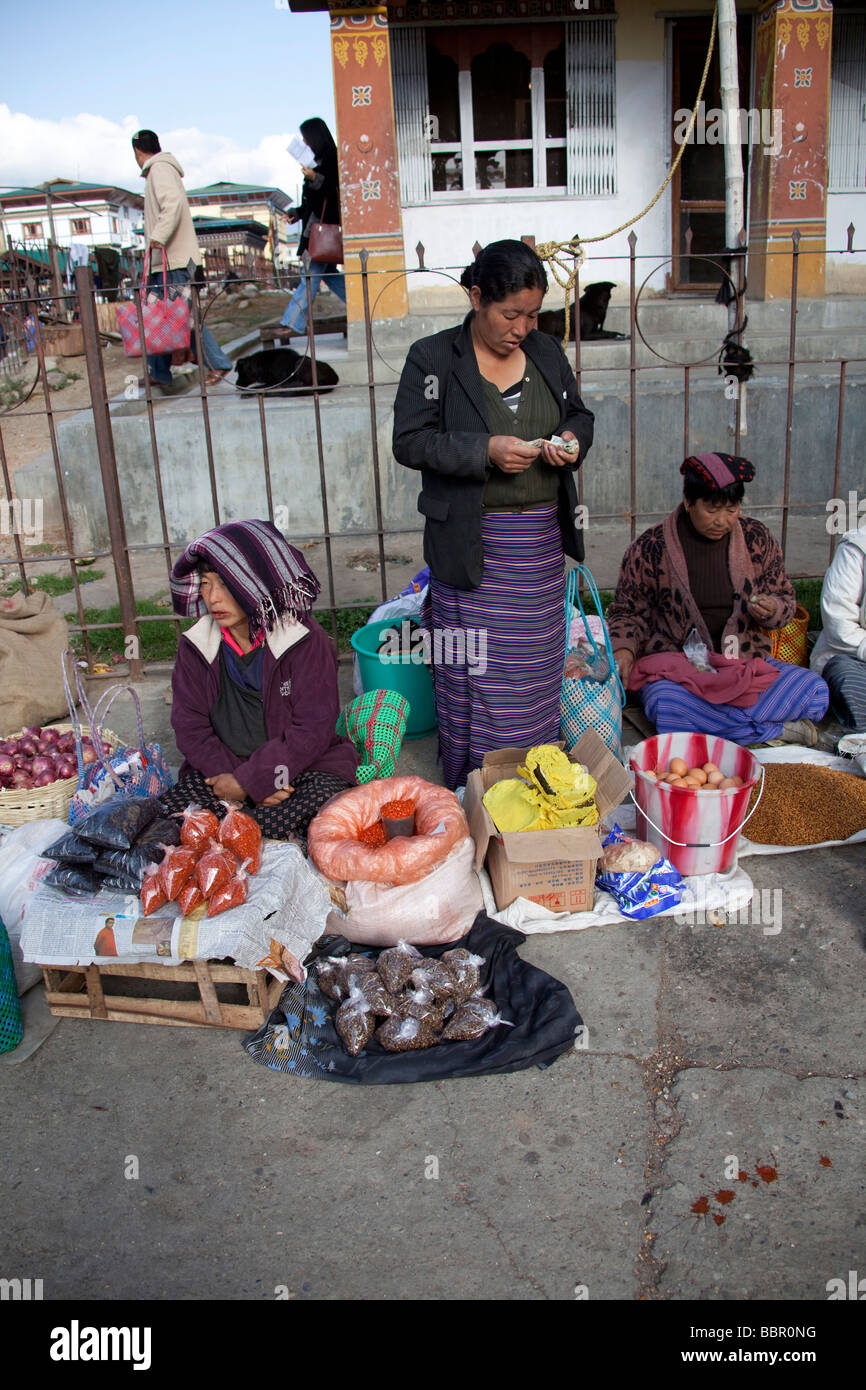 Market traders at Paro vegetables and fruit market, Bhutan, Asia Stock ...