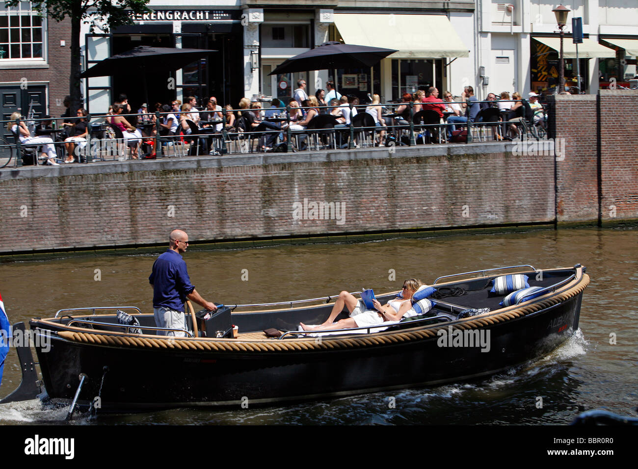 PLEASURE BOAT ON THE HERENGRACHT CANAL, AMSTERDAM, NETHERLANDS, HOLLAND ...
