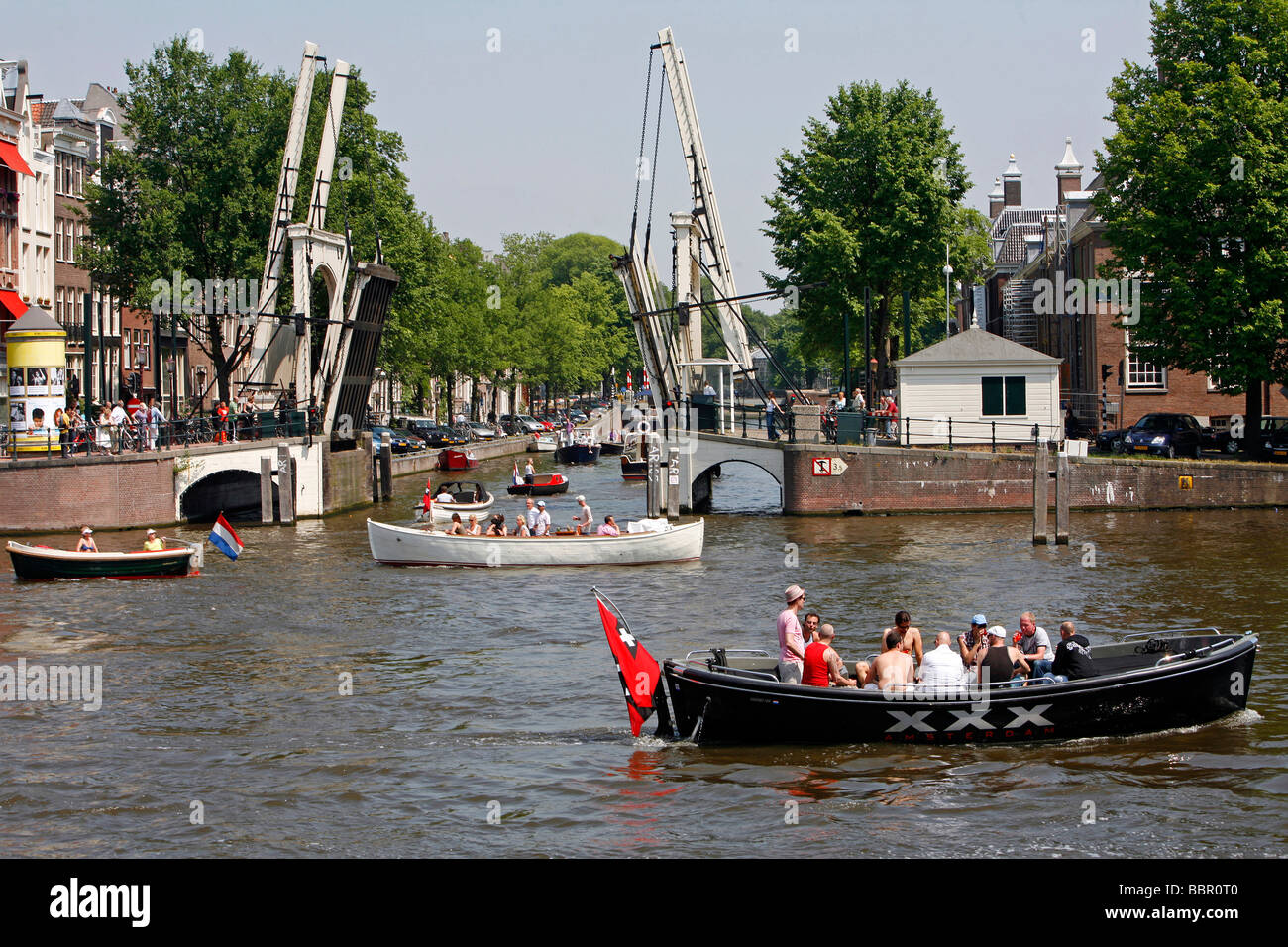 BOAT WITH A FLAG WITH THREE CROSSES, EMBLEM OF THE CITY OF AMSTERDAM ...