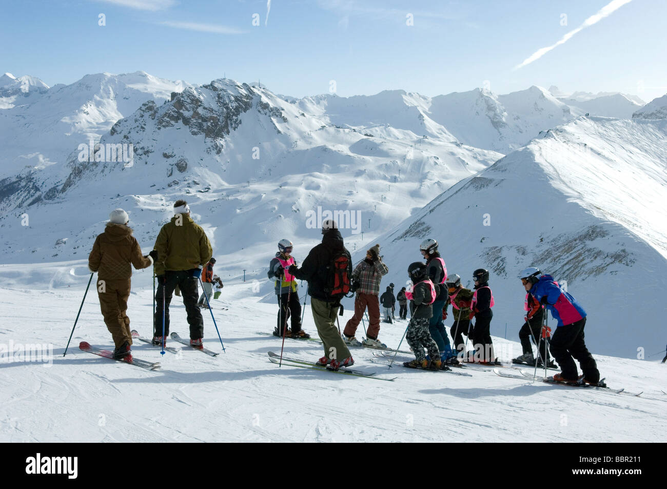 Skiers and Snowboarders Stock Photo - Alamy