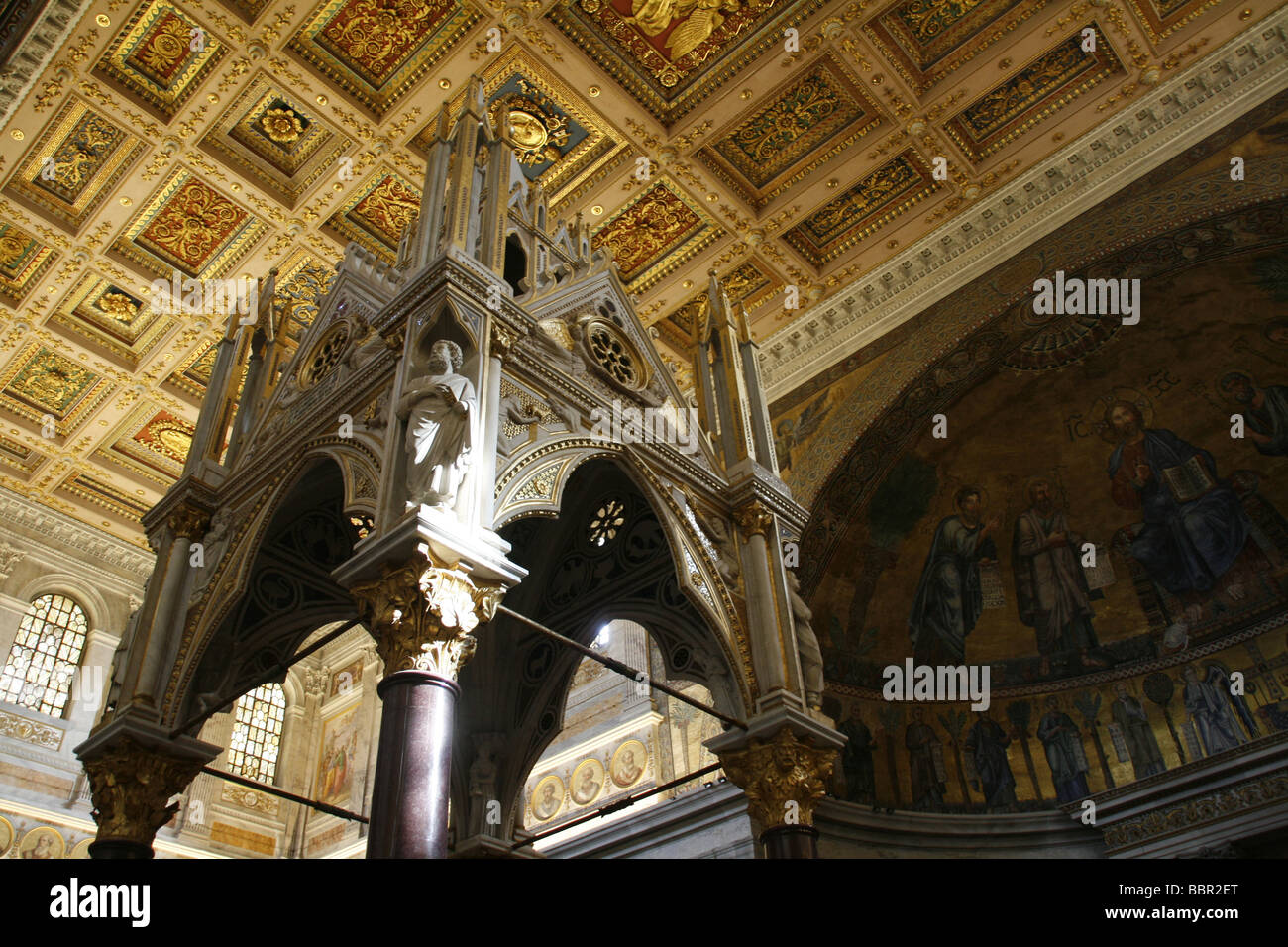 gold ceiling in saint paul's basilica, rome, italy Stock Photo - Alamy