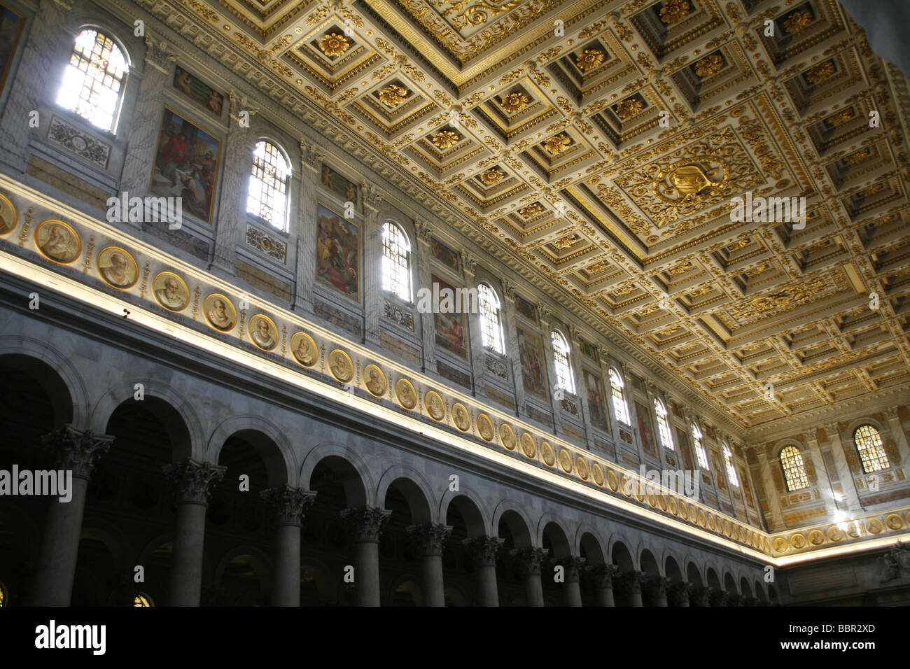 gold ceiling in saint paul's basilica, rome, italy Stock Photo - Alamy