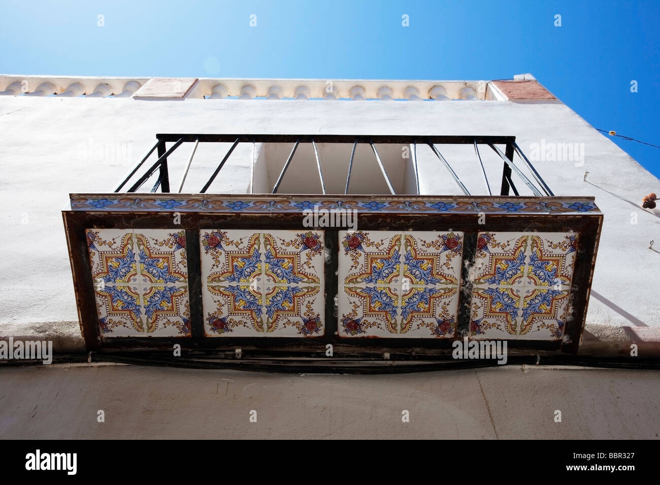 Typical Spanish balcony from the bottom view in Calpe Stock Photo - Alamy