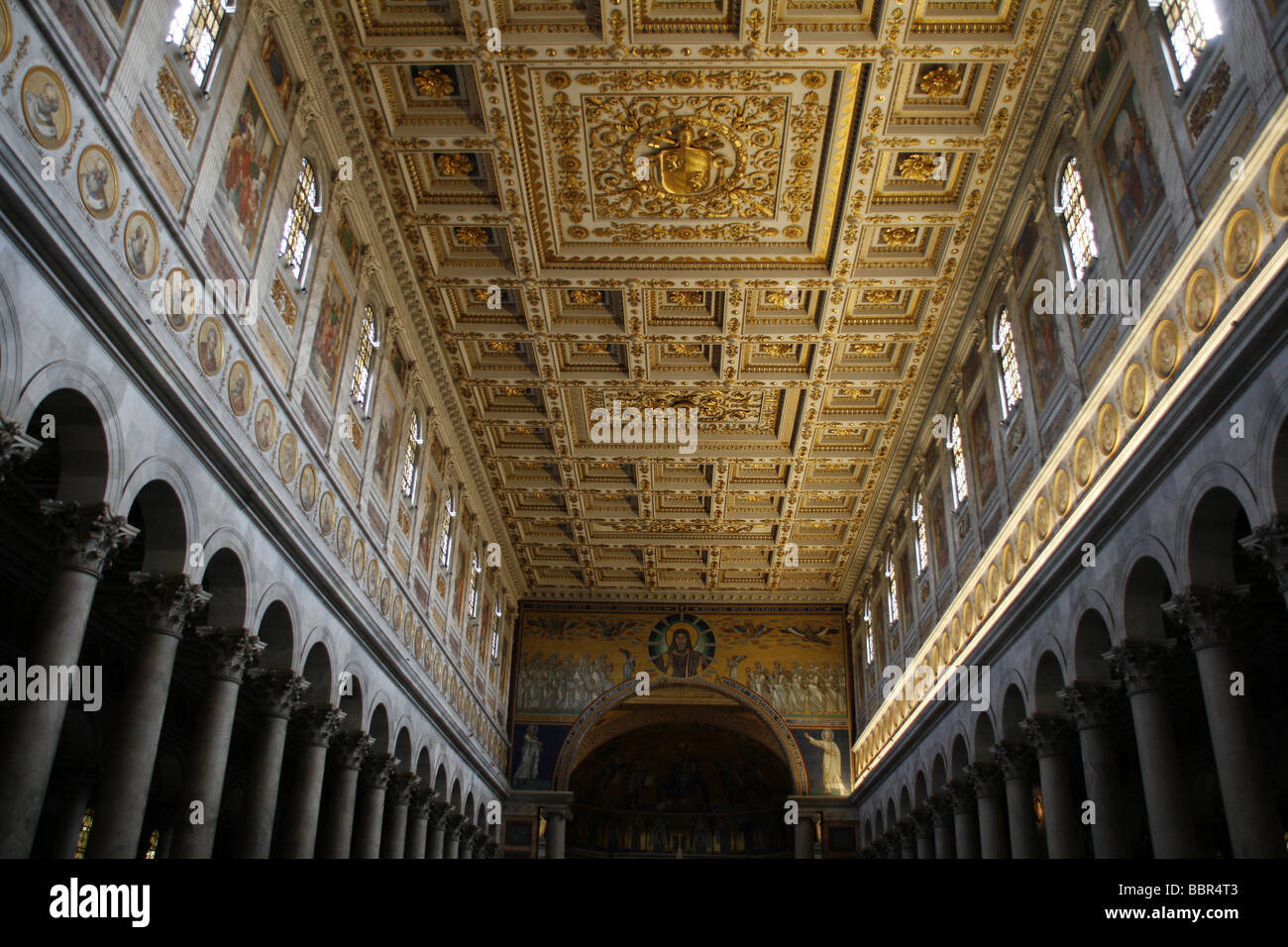 gold ceiling in saint paul's basilica, rome, italy Stock Photo - Alamy