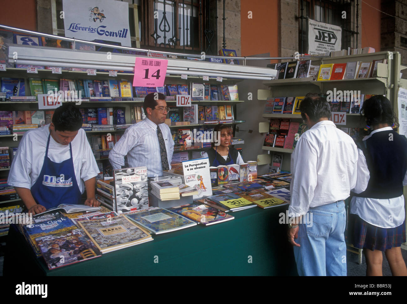 Mexican people, store manager, salesclerk, bookstore, bookshop ...