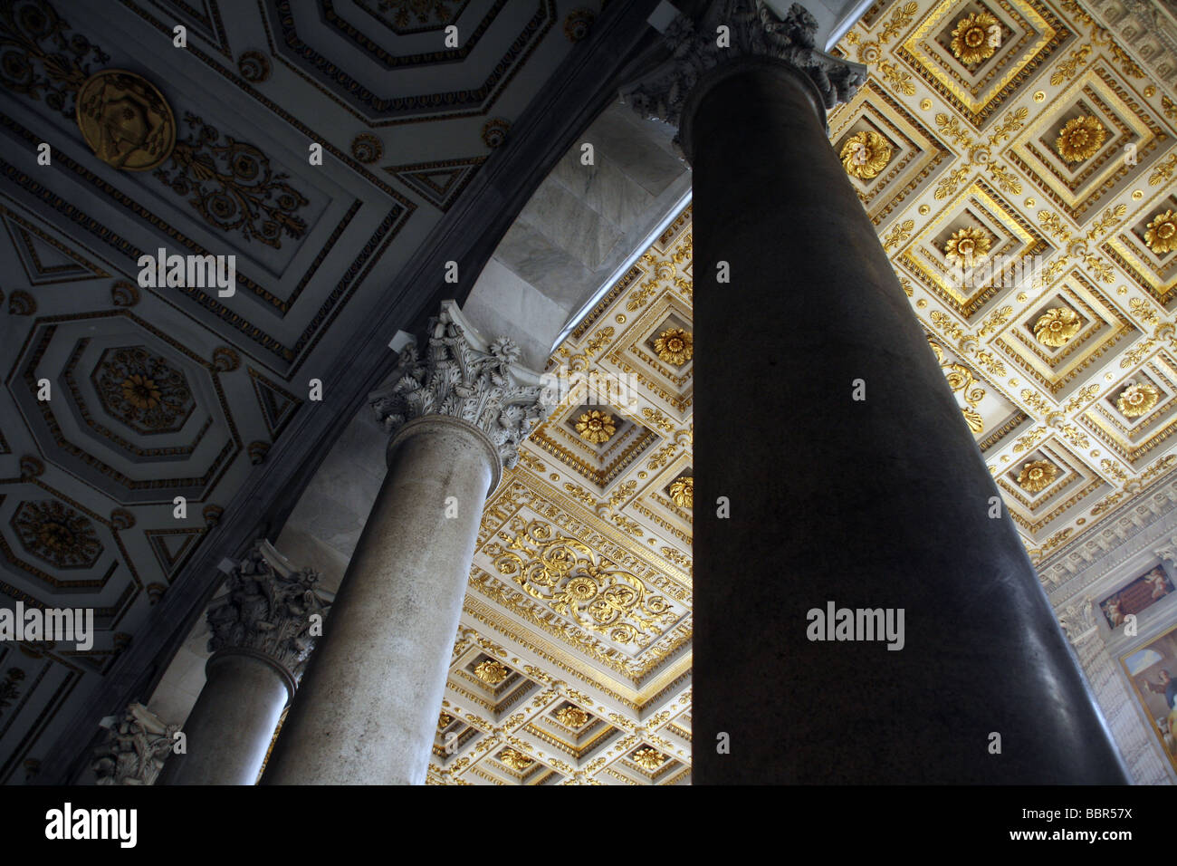 gold ceiling in saint paul's basilica, rome, italy Stock Photo - Alamy