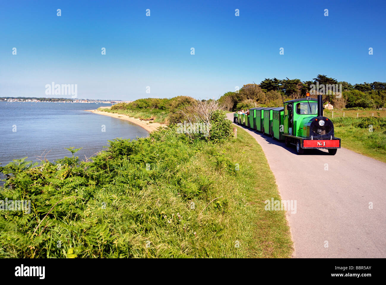 The Noddy land train taking passengers along Hengistbury Head Stock ...