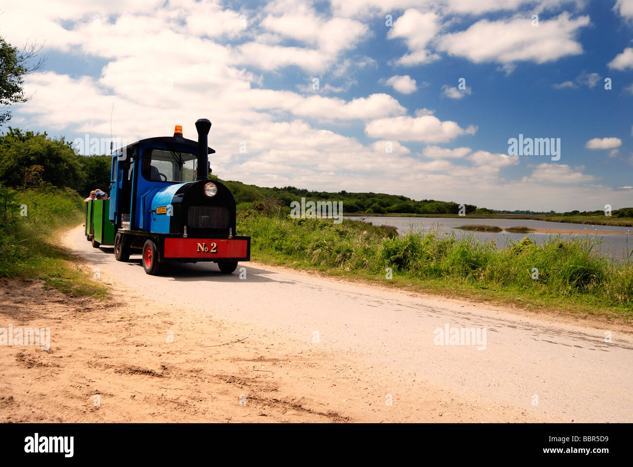 The Noddy land train taking passengers along Hengistbury Head Stock ...