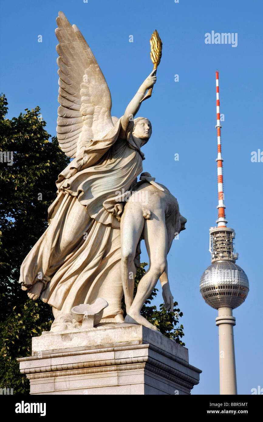 STATUE SCHLOSSBRUCKE, CASTLE BRIDGE AND THE TELEVISION TOWER ...