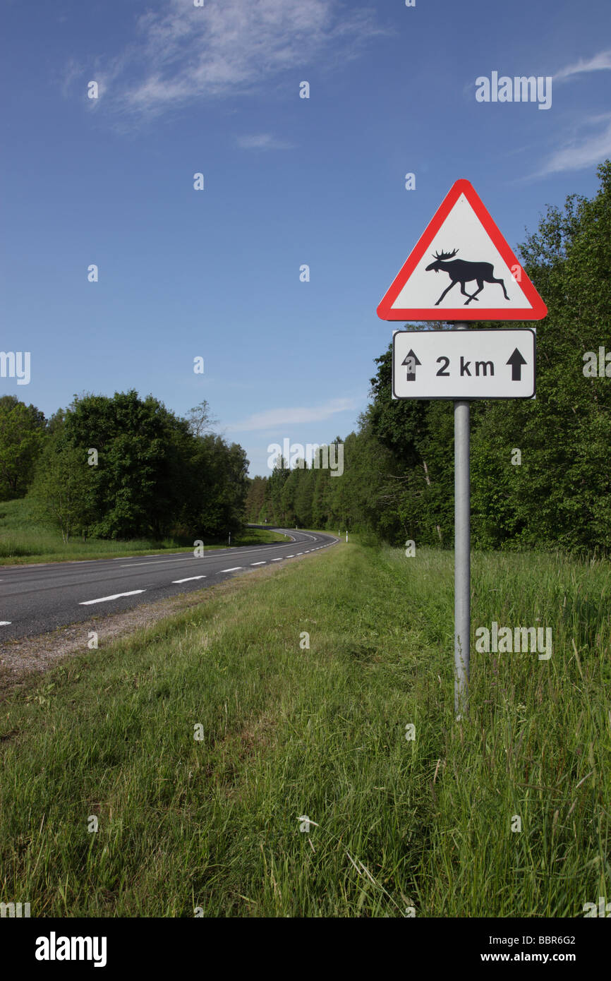 traffic sign "watch for moose", Estonia, Baltic Nation, Eastern Europe ...