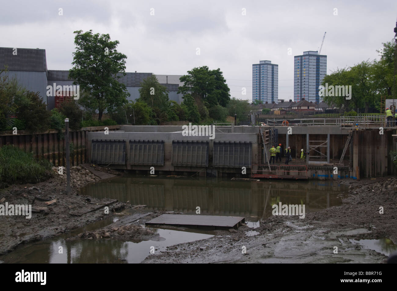 A new barrier built across the Three Mills Wall River at three Mills ...