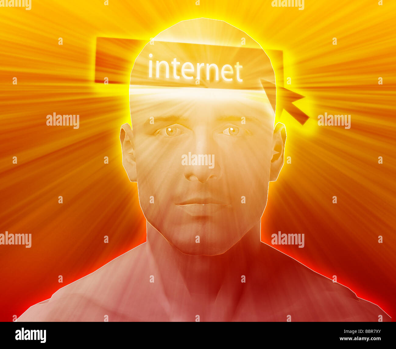 Man thinking about internet clicking floating over head Stock Photo - Alamy