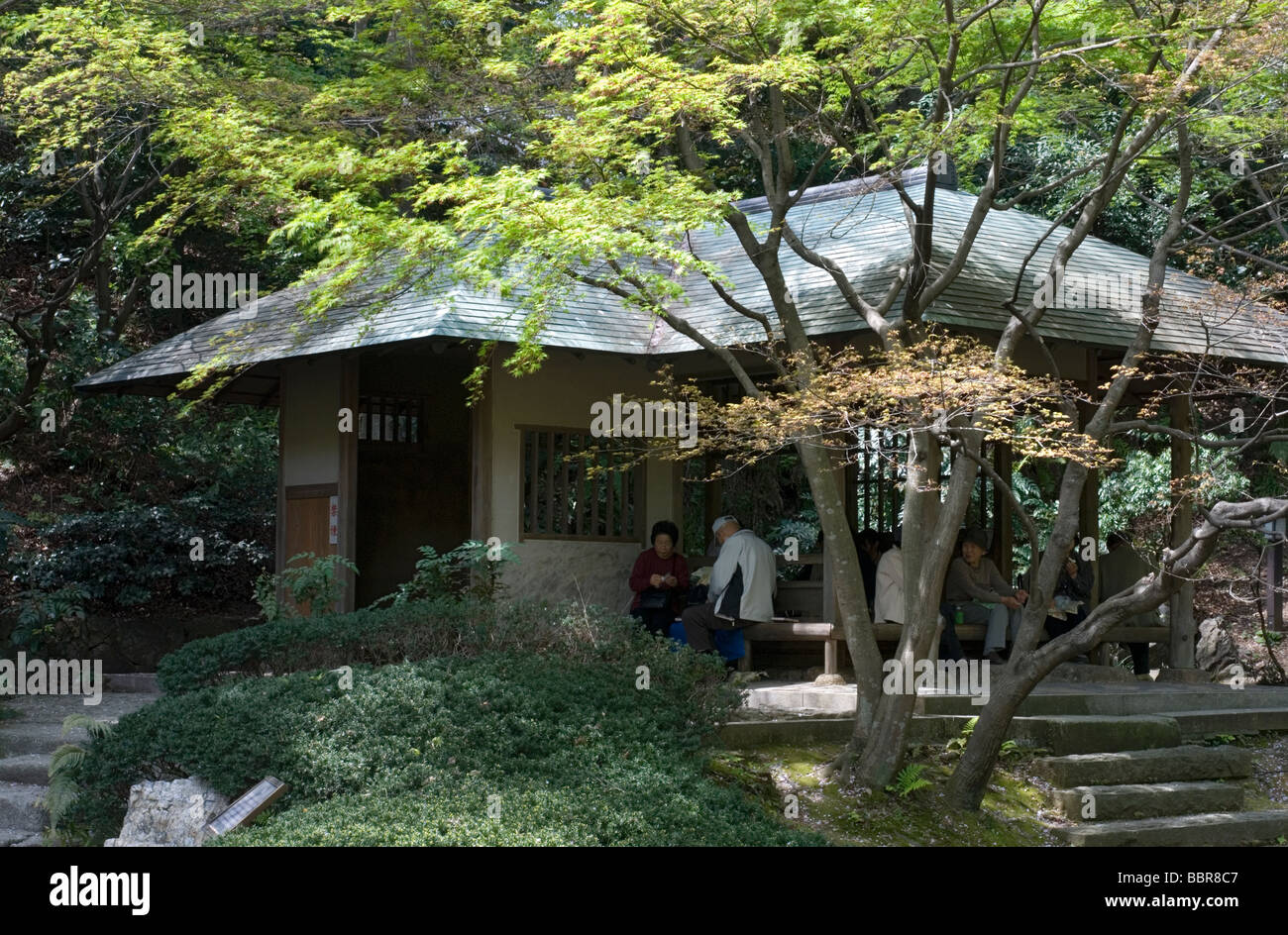 Tranquil rest house nestled in a Japanese style garden in the middle of ...