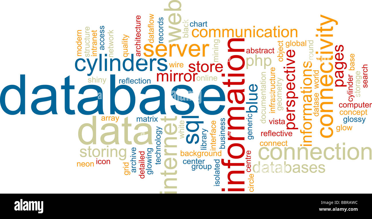 Word cloud concept illustration of database storage Stock Photo - Alamy