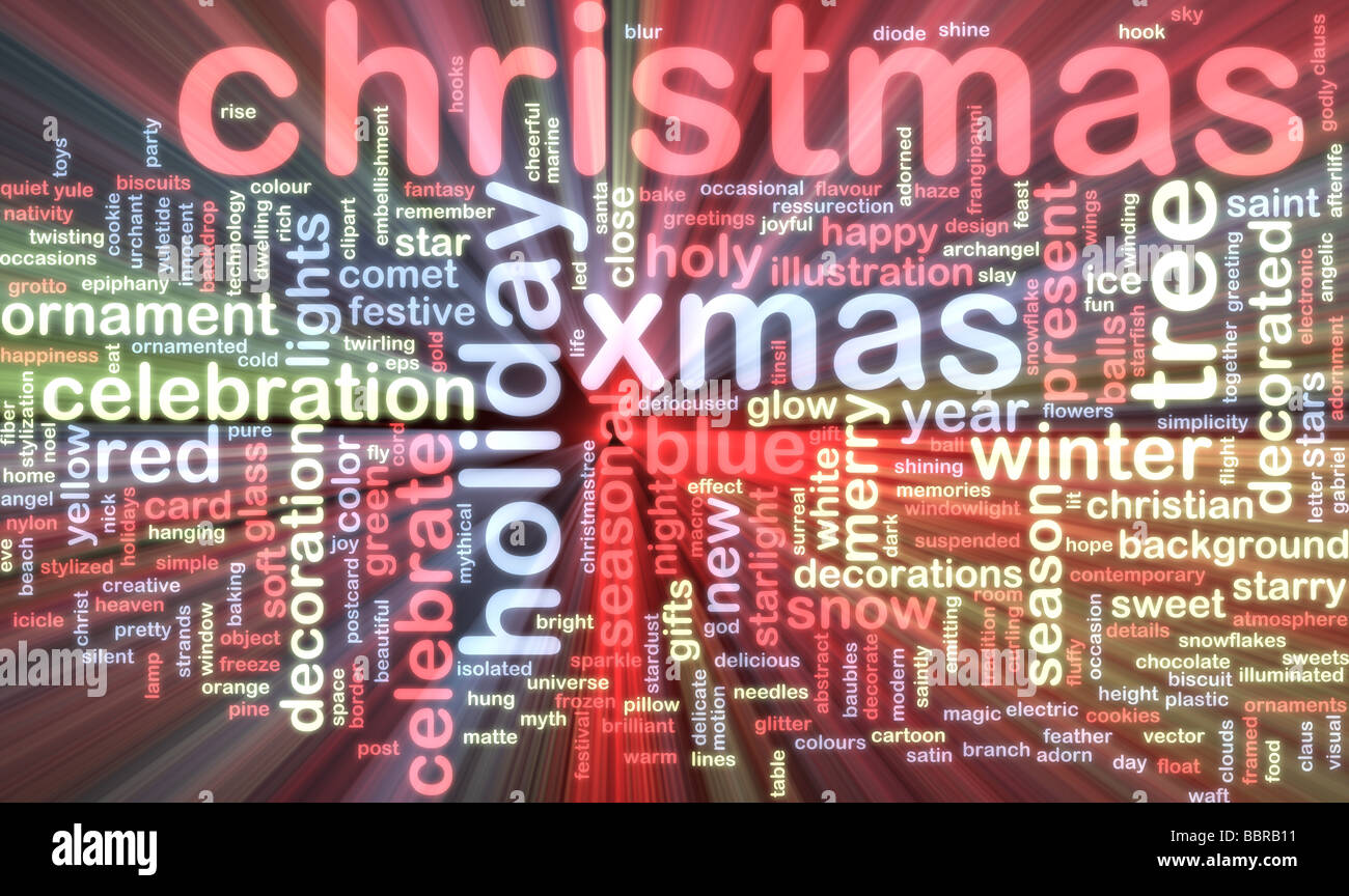 Word cloud concept illustration of christmas xmas glowing light effect ...