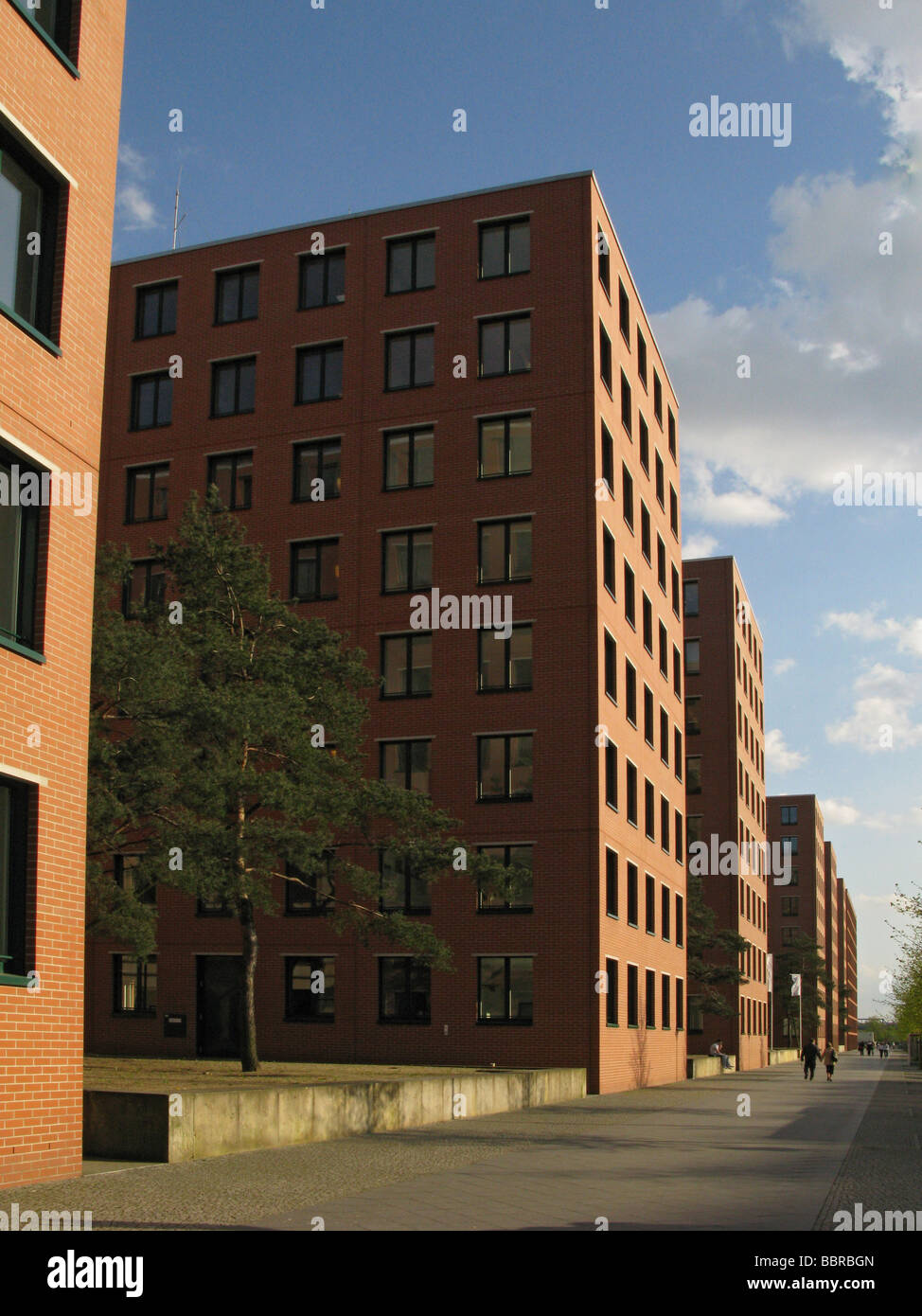 8 storey red brick Buildings next to Potsdamer Platz in central Berlin ...