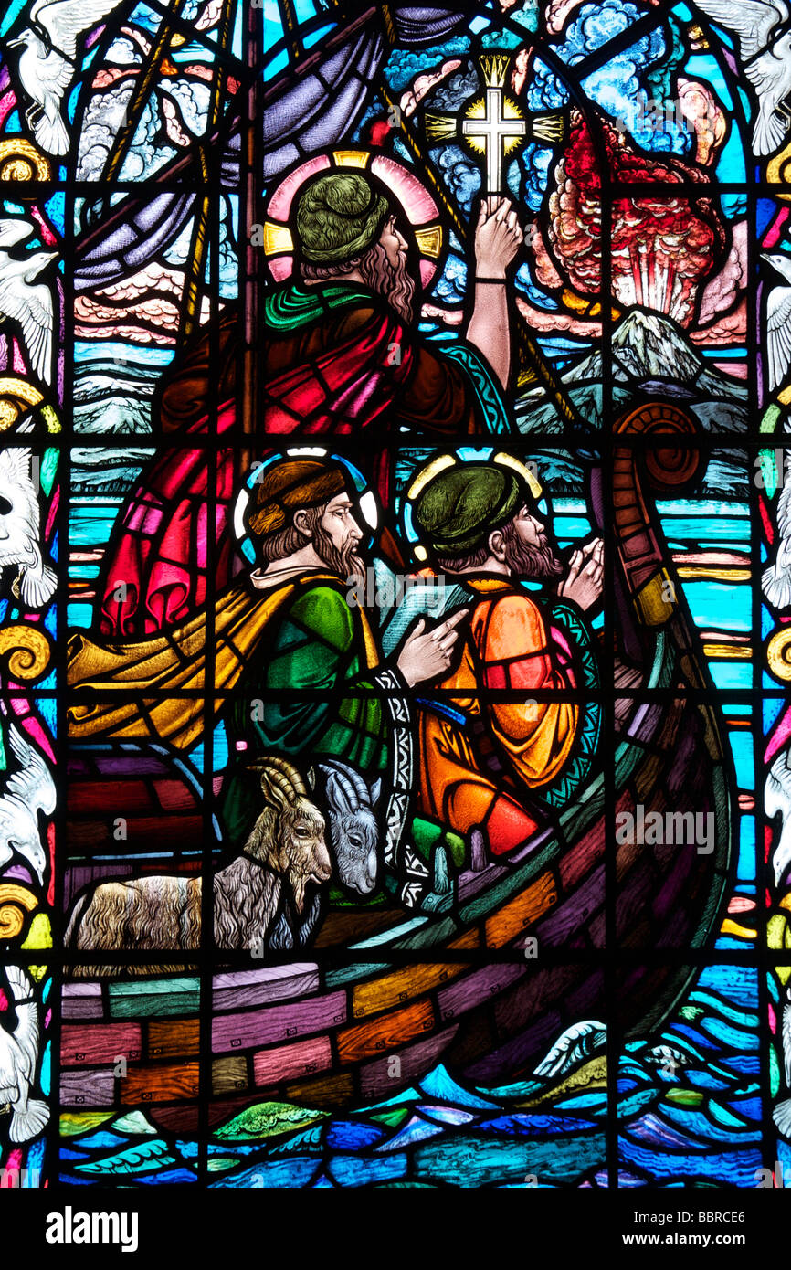 STAINED GLASS IN THE HALLGRIMSKIRKJA CHURCH, CITY CENTER, REYKJAVIK ...