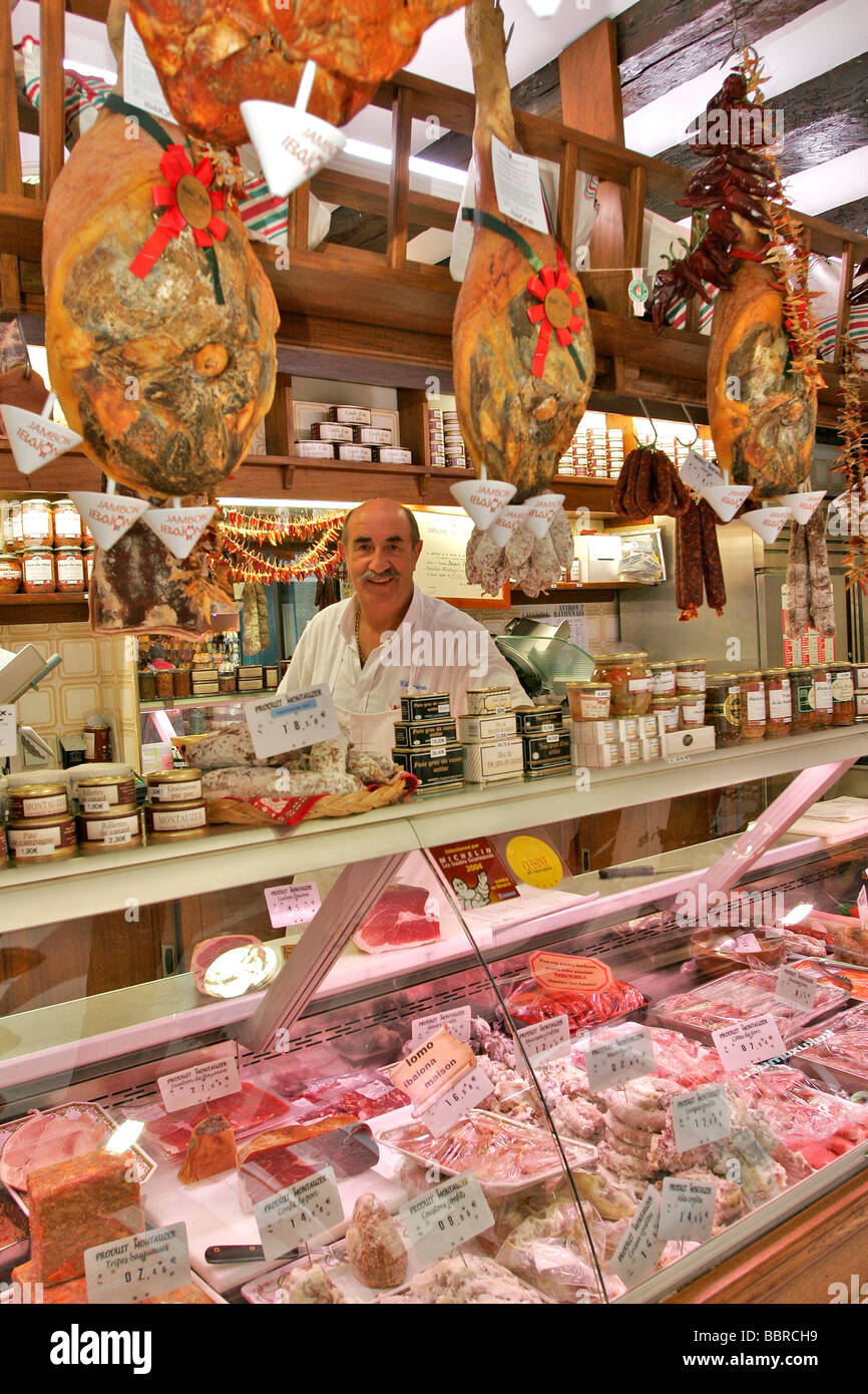 BAYONNE HAM, MONTAUZER BUTCHER'S SHOP, BASQUE COUNTRY, BASQUE COAST ...