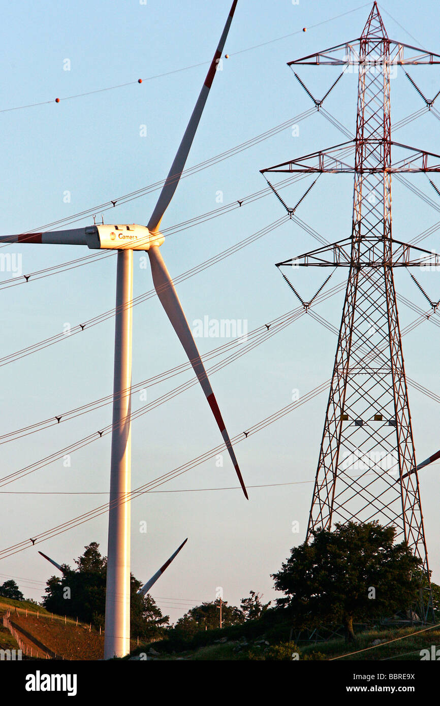 WIND TURBINES, ELECTRIC PYLONS FOR HIGH TENSION WIRES, ITALY, EUROPE ...