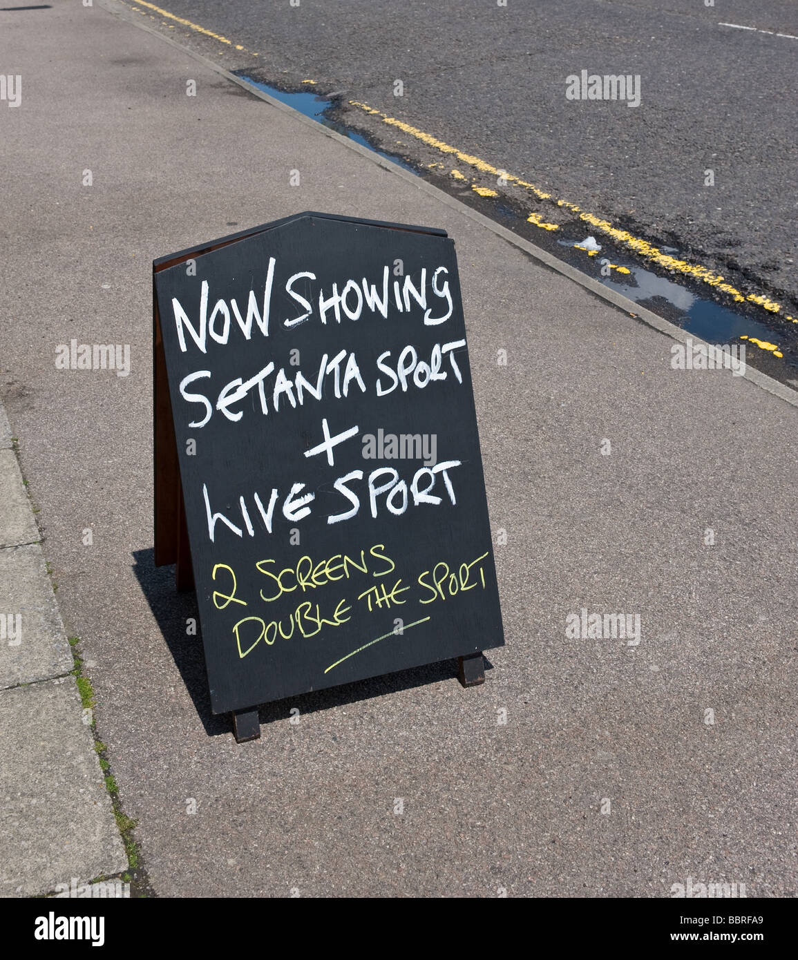 A signboard advertising Setanta Sports Stock Photo - Alamy