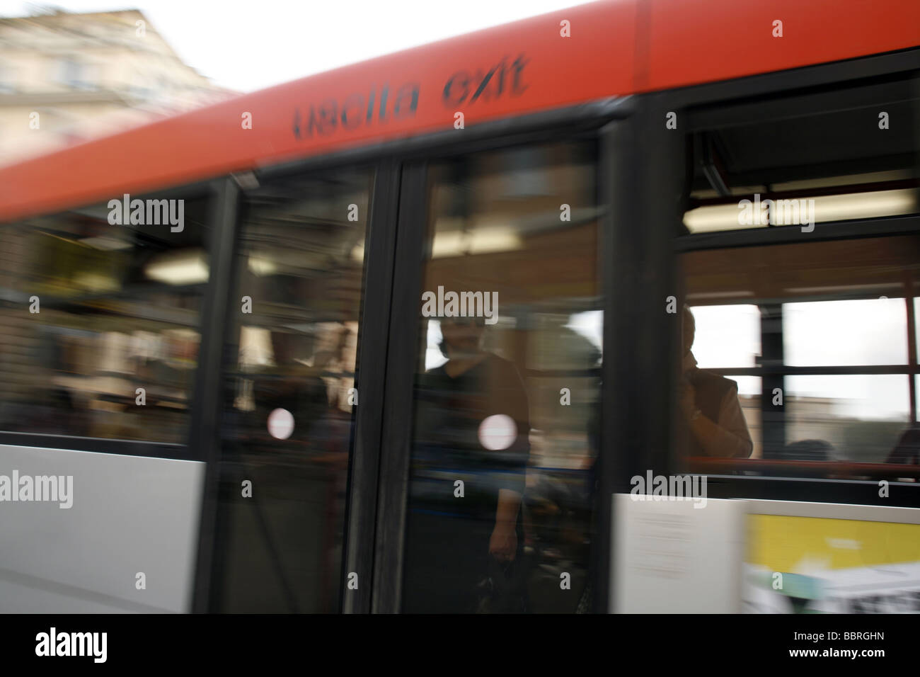 people on fast public transport bus in rome italy Stock Photo - Alamy