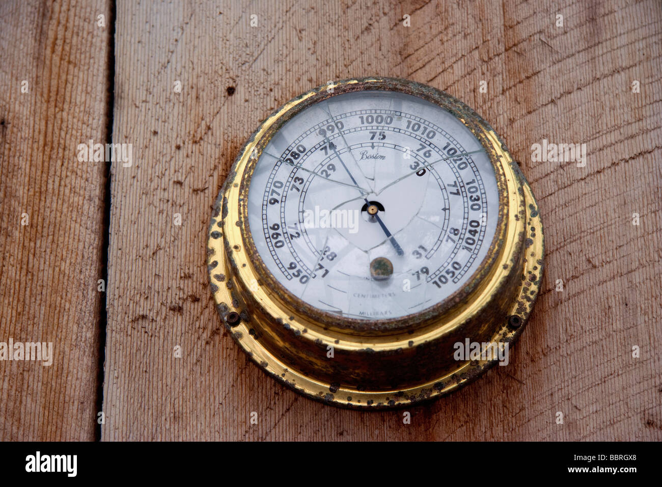 Antique Brass Ships Barometer on Wood Tofino Vancouver Island British ...