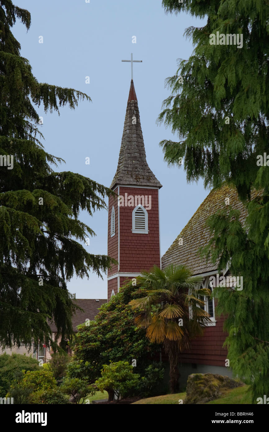 Wooden Church Steeple between Trees Tofino Vancouver Island British ...