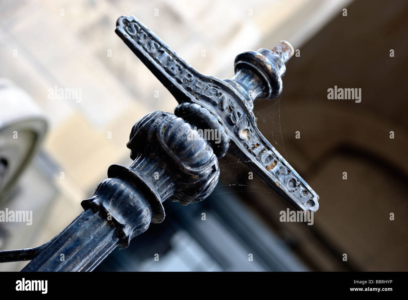 Metal ornate sign post Stock Photo - Alamy