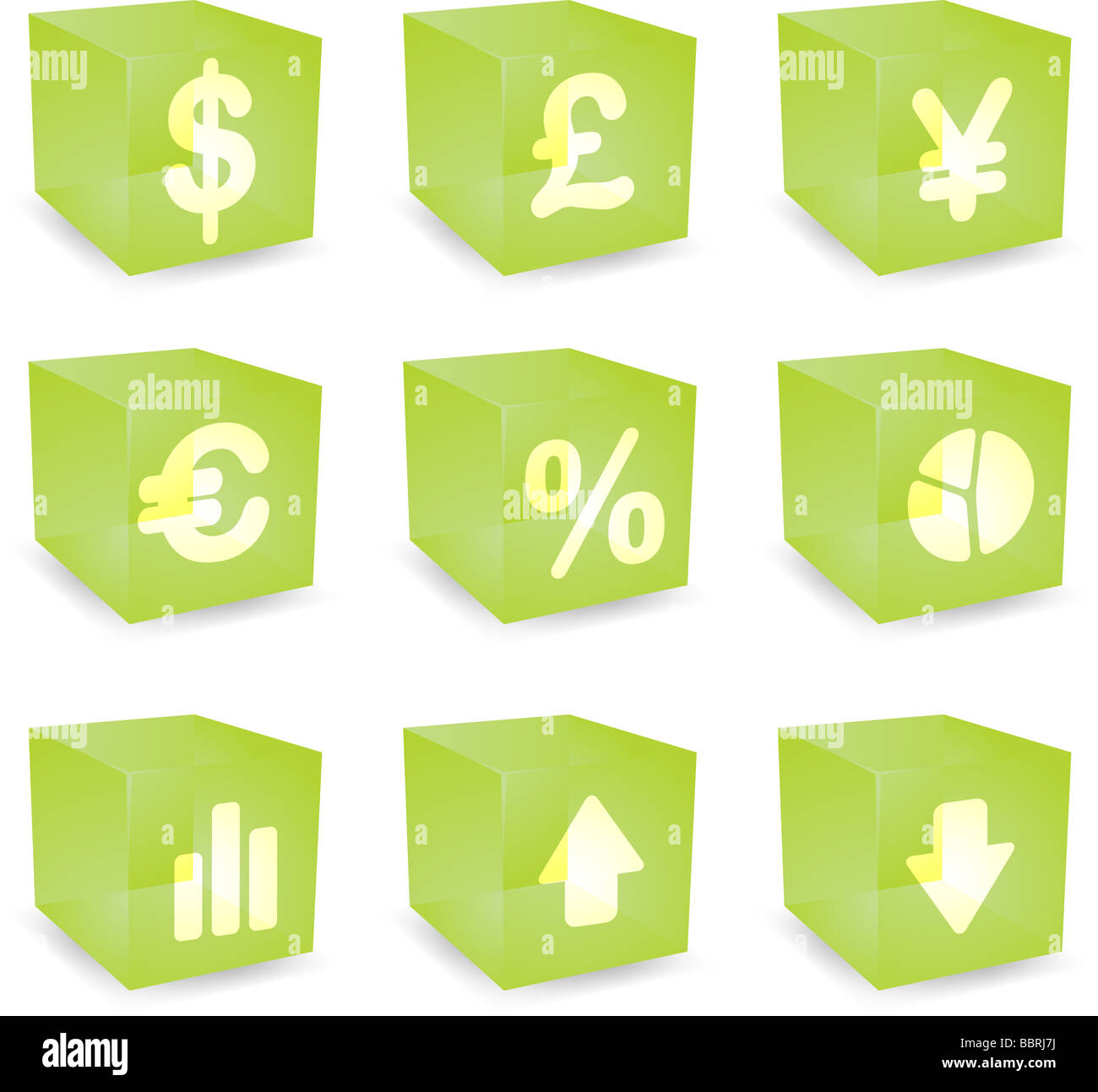 Finance symbols icon set over translucent cubes Stock Photo - Alamy