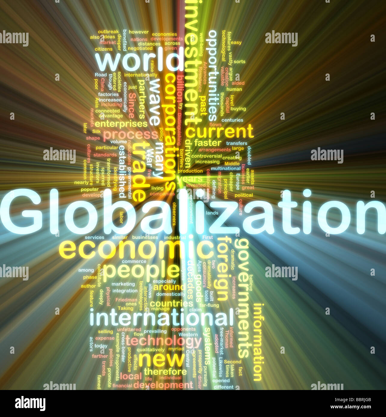 Word cloud tags concept illustration of globalization glowing light ...