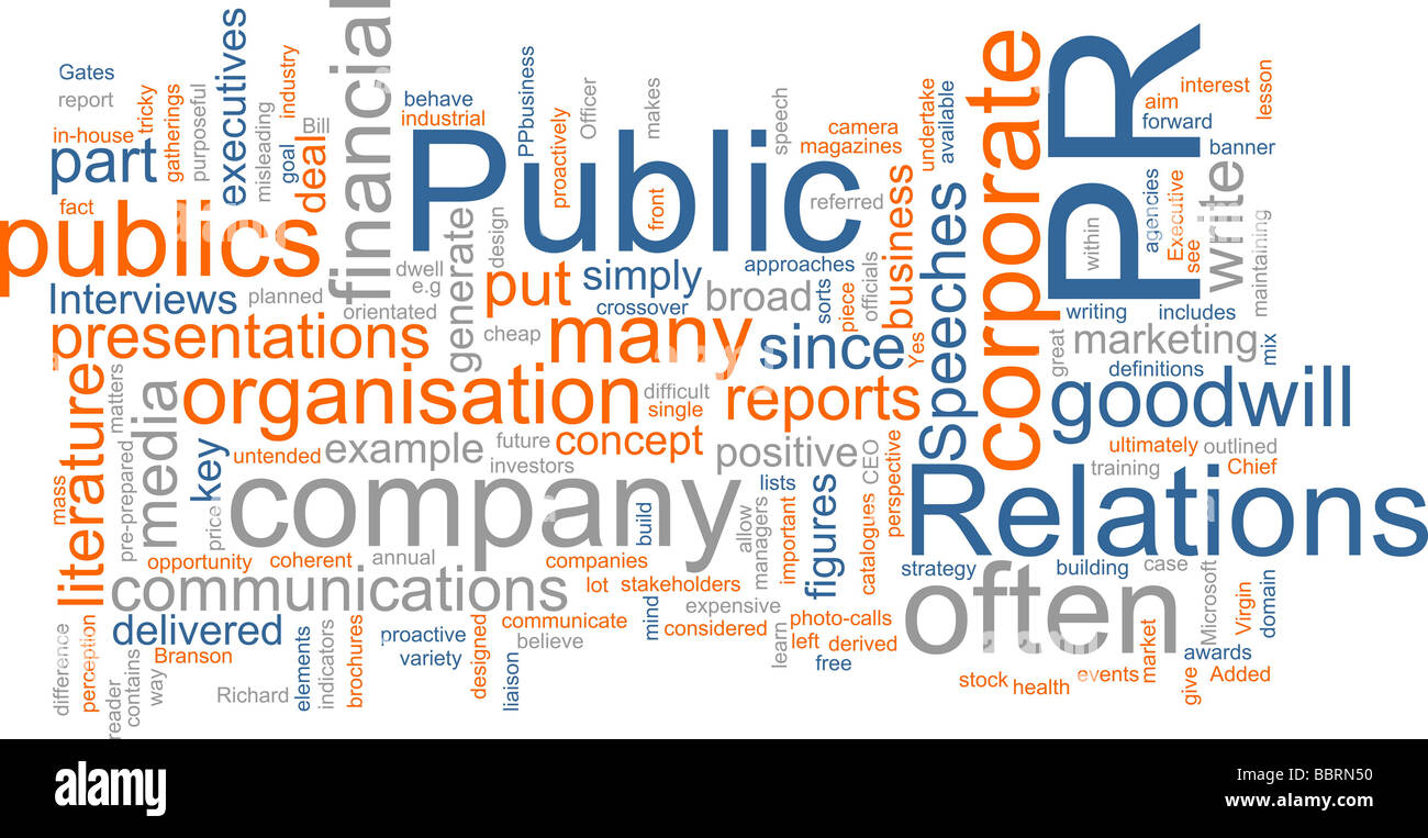 Word cloud concept illustration of public relations Stock Photo - Alamy
