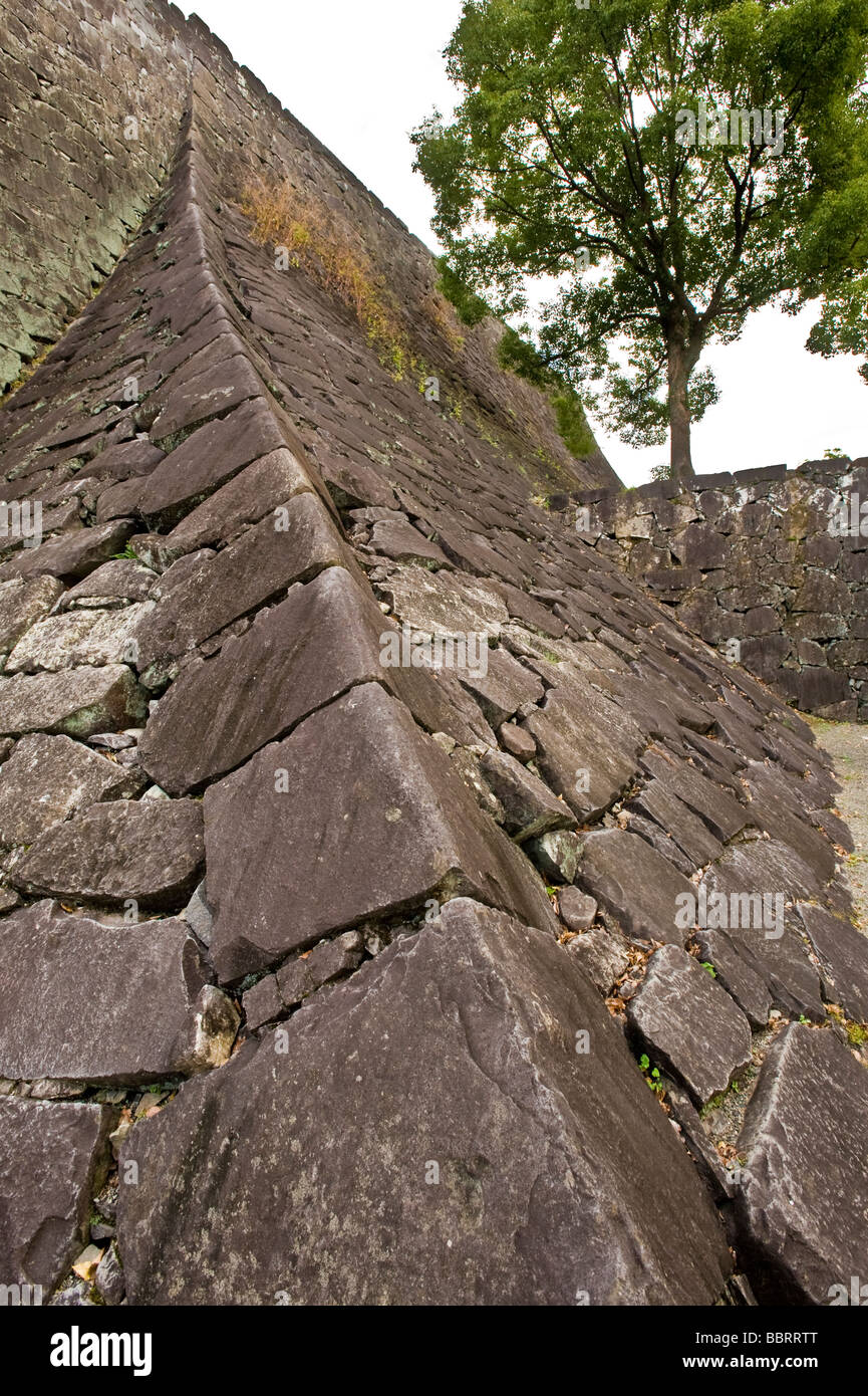 Detail of stone wall on the approach to Kumamoto Castle Kumamoto Japan ...