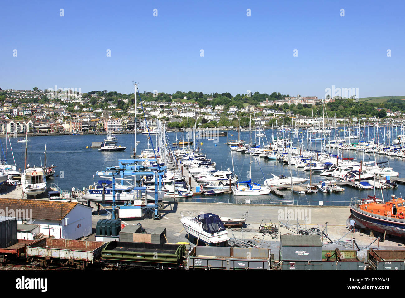 The River Dart estuary at Kingswear and Dartmouth with its marina and ...