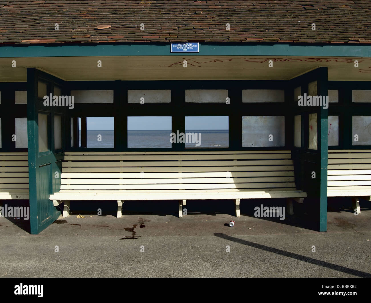 Empty Shelter on the prom at Walton on the Naze, Essex, UK Stock Photo ...